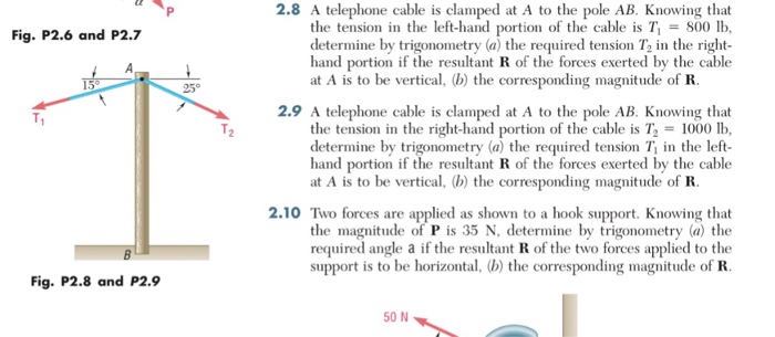 Solved 2.8 A telephone cable is clamped at A to the pole AB. | Chegg.com