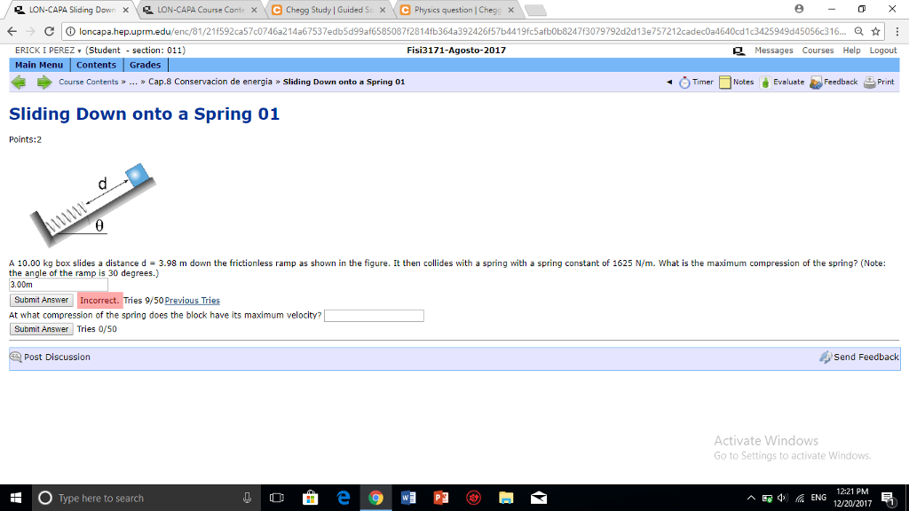 Solved & LON-CAPA Sliding Dowr、 . LON-CAPA Course Contex e | Chegg.com
