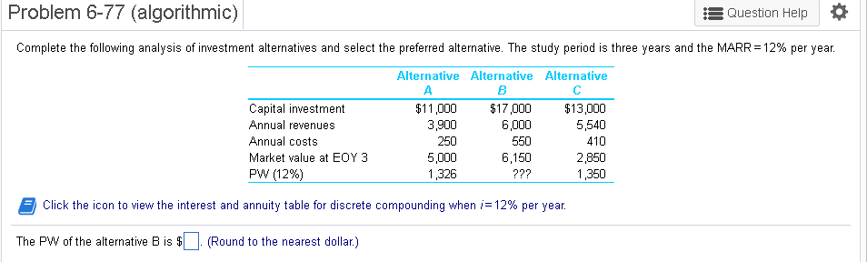 Solved Problem 6-77 (algorithmic) Question Help Complete the | Chegg.com