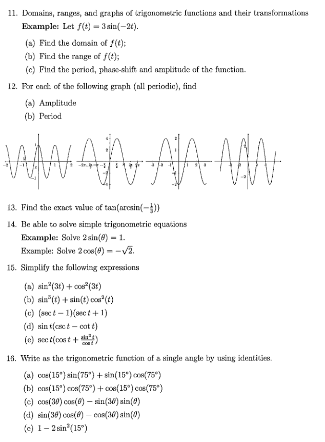 Solved 11. Domains, ranges, and graphs of trigonometric | Chegg.com