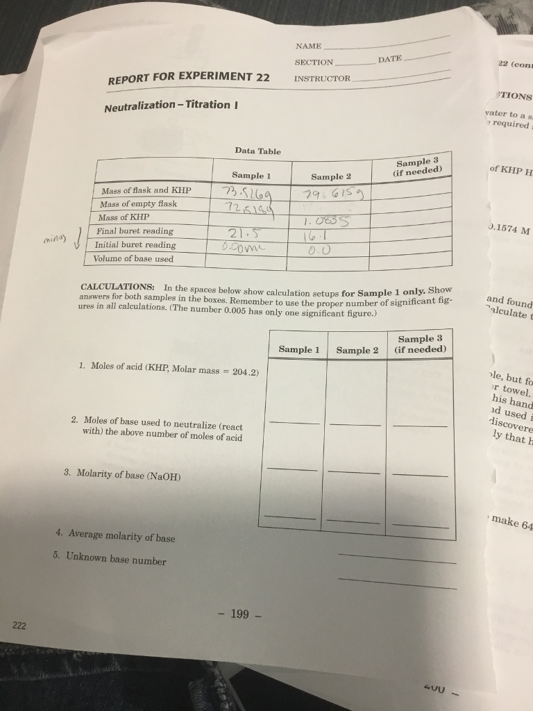 Solved NAME DATE 22 (con SECTION INSTRUCTOR REPORT FOR | Chegg.com