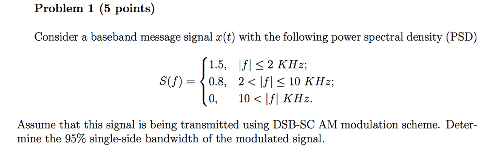 Solved Problem 1 (5 points) Consider a baseband message | Chegg.com