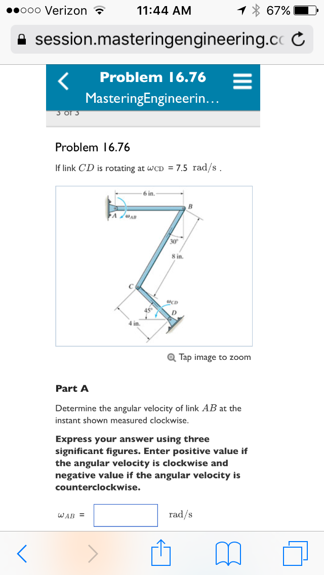 Solved If link CD is rotating at wcd = 7.5 rad/s Determine | Chegg.com
