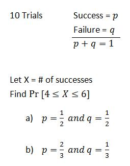 Solved 10 Trials Success = p Failure = q / p + q = 1 Let | Chegg.com
