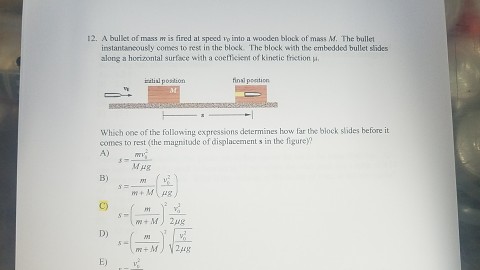 Solved A bullet of mass m is fired at speed v_0 into a | Chegg.com