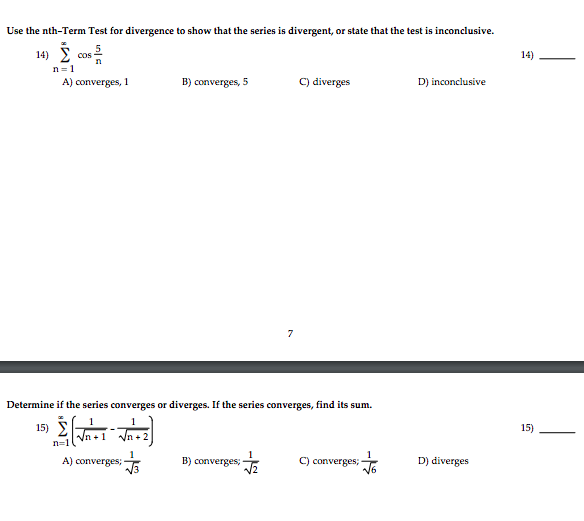 Solved Use the nth-Term Test for divergence to show that the | Chegg.com