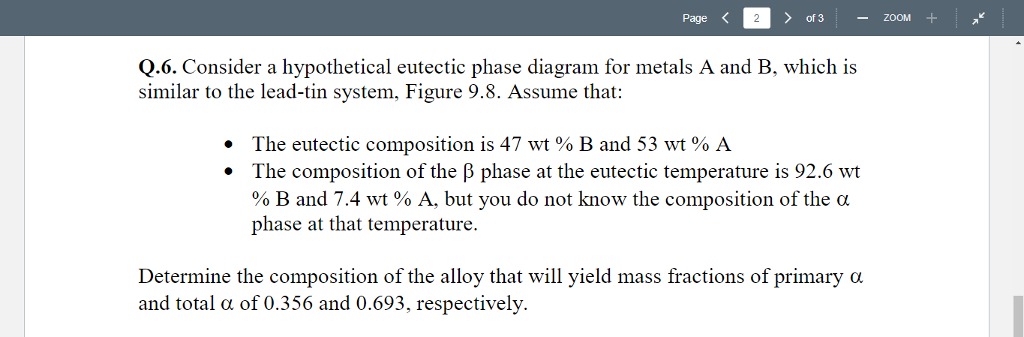 Solved Page ors20OM Q.6. Consider a hypothetical eutectic | Chegg.com