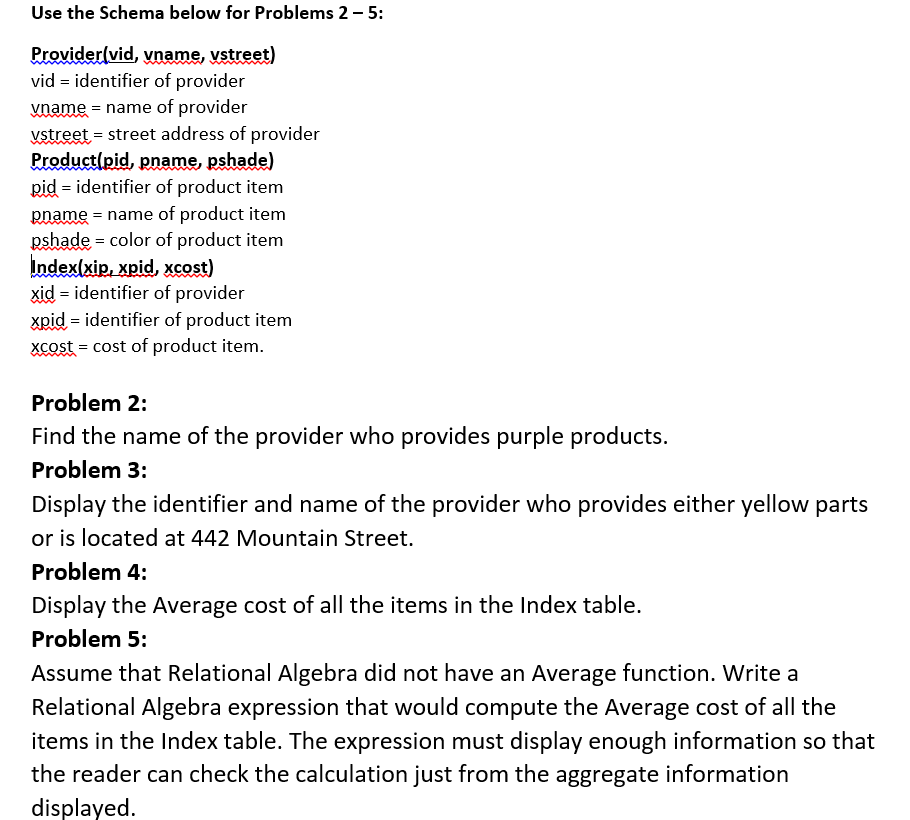 Solved Use the Schema below for Problems 2-5: Find the name | Chegg.com