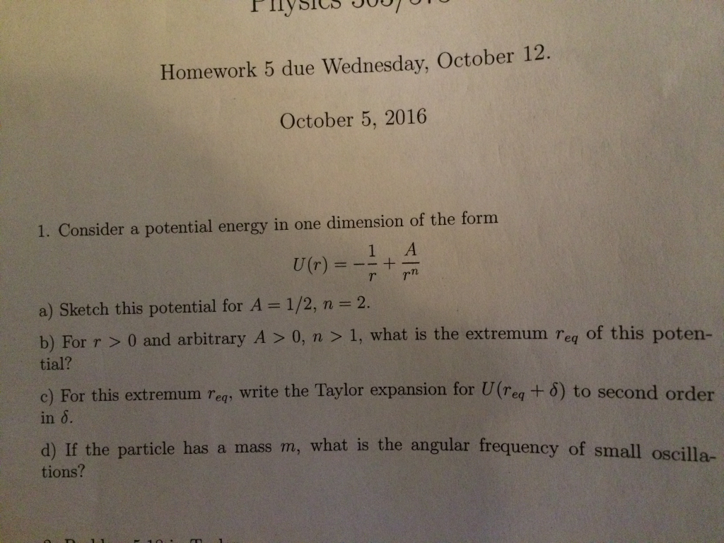 Solved Consider a potential energy in one dimension of the | Chegg.com