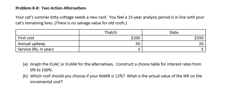 Problem 8-8: Two Action Alternatives Your cat's | Chegg.com