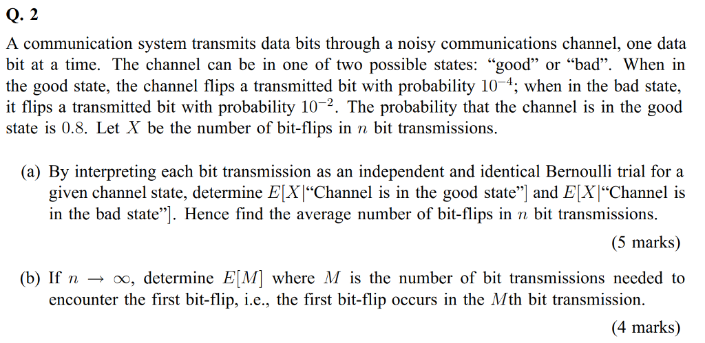 Solved Q. 2 A communication system transmits data bits | Chegg.com