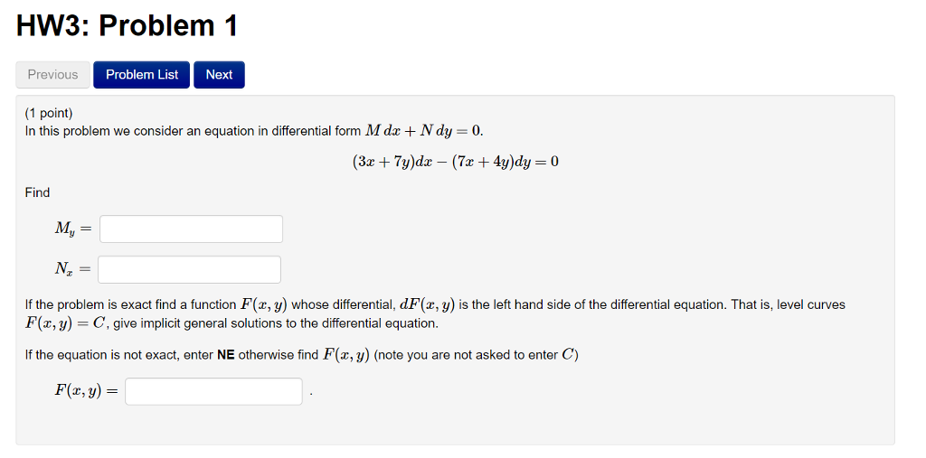Solved HW3: Problem 1 Previous Problem List Next (1 point) | Chegg.com