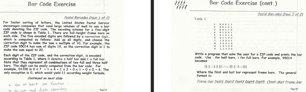 Solved Bar Code Exercise Bar Code Exercise (cont.) Postal | Chegg.com
