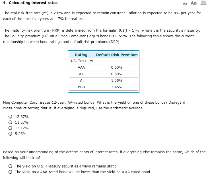 Solved The real risk-free rate (r*) is 2.8% and is expected | Chegg.com
