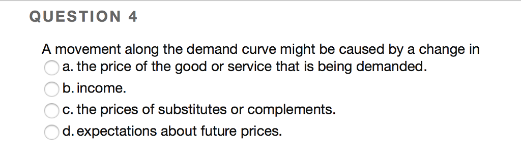 Solved QUESTION 4 A movement along the demand curve might be | Chegg.com