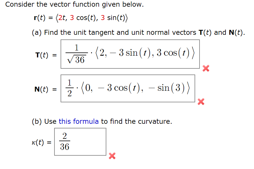 Solved Consider the vector function given below. r(t) = | Chegg.com