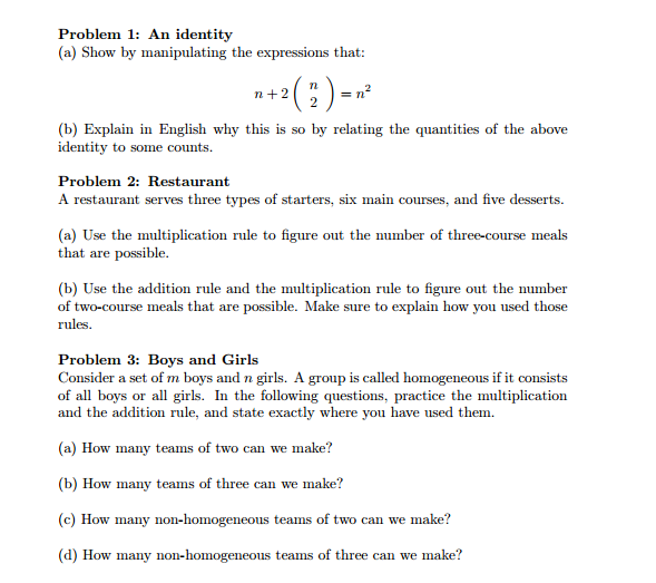 Solved An identity Show by manipulating the expressions | Chegg.com