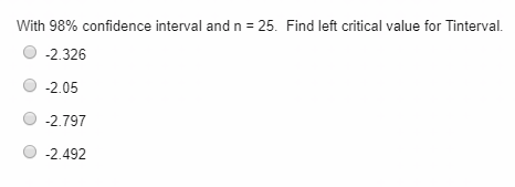 Solved With 98% confidence interval and n = 25. Find left | Chegg.com