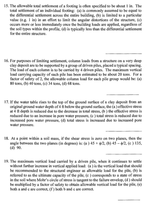 Solved 15. The allowable total settlement of a footing is | Chegg.com