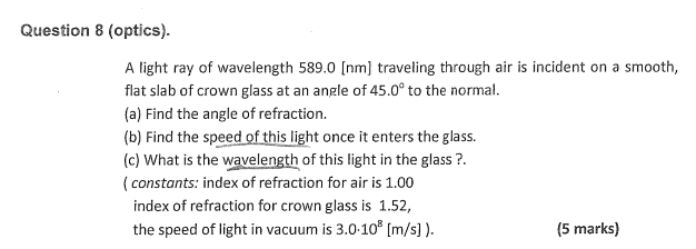 Solved A light ray of wavelength 589.0 [nm] traveling | Chegg.com