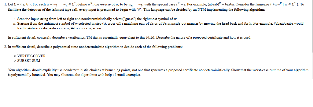 1. Let Σ { a b) For each w wi wn E Σ define wR the | Chegg.com