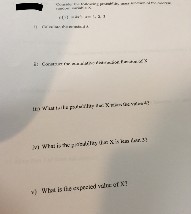 Solved Consider the following probability mass function of | Chegg.com