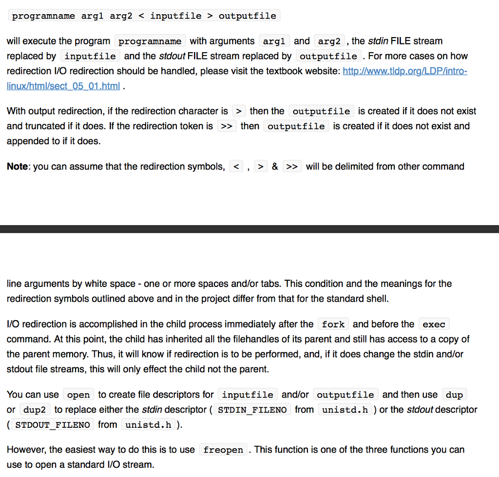 Solved I/O redirection in a C shell. How do implement I/O | Chegg.com