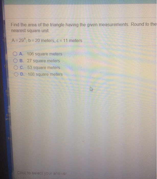 Solved Find the area of the triangle having the given | Chegg.com