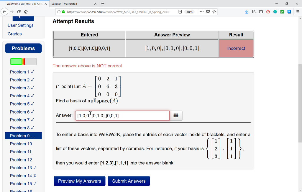 Solved WeBWorK Vaz MAT 343 ONLI XSolution MathDetail D | Chegg.com