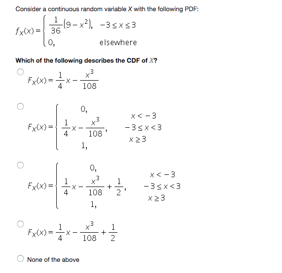 Solved Consider a continuous random variable X with the | Chegg.com