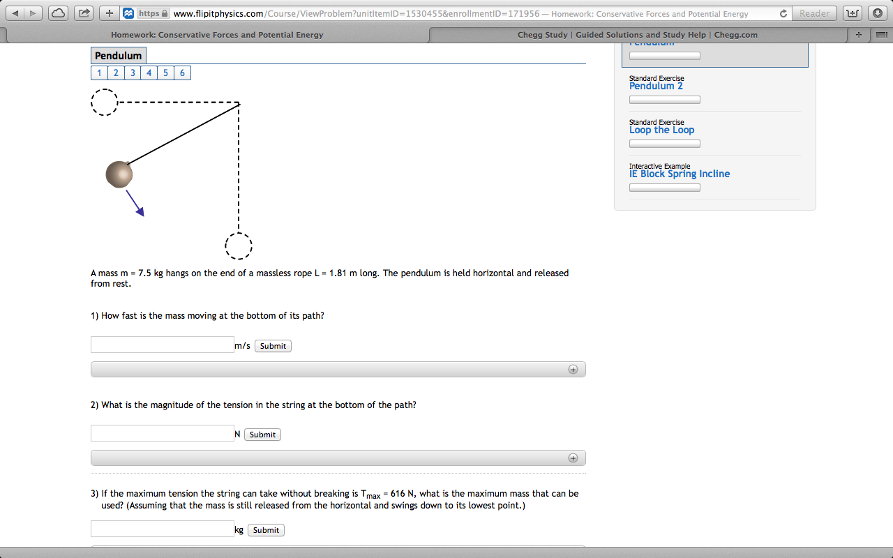 Solved A mass m = 7.5 kg hangs on the end of a massless rope | Chegg.com