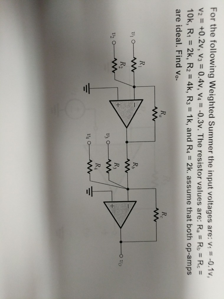 Solved For the following Weighted Summer the input voltages | Chegg.com