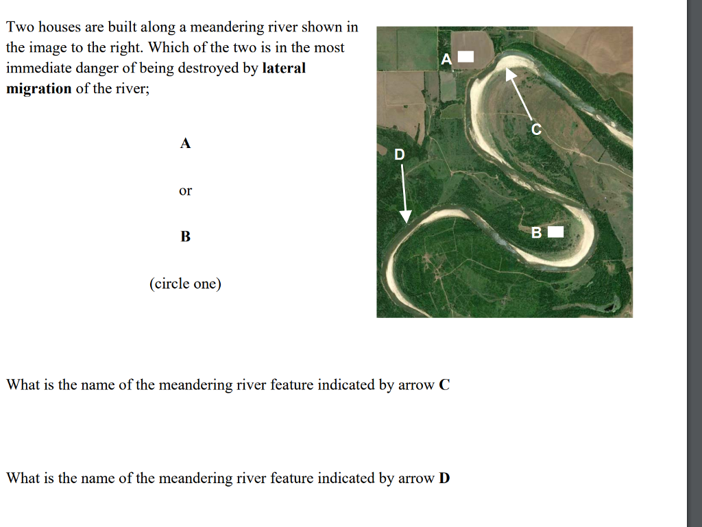 Solved Two houses are built along a meandering river shown | Chegg.com