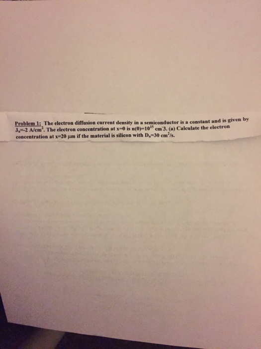 Solved Problem 1: The electron diffusion current density in | Chegg.com