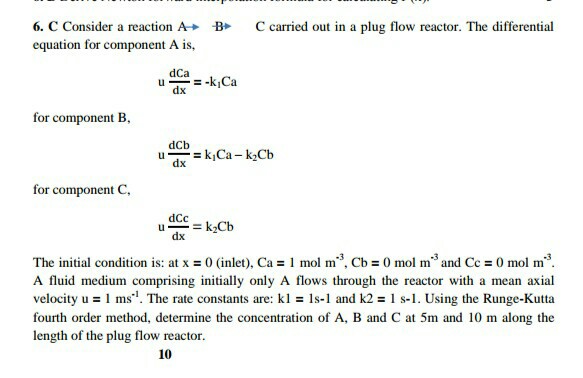 Solved equation for component A is, dCa dx u-=-kiCa for | Chegg.com
