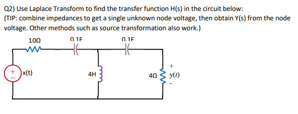 Solved Q2) Use Laplace Transform to find the transfer | Chegg.com