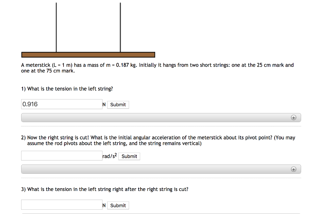 Solved A meterstick (L = 1 m) has a mass of m = 0.187 kg. | Chegg.com