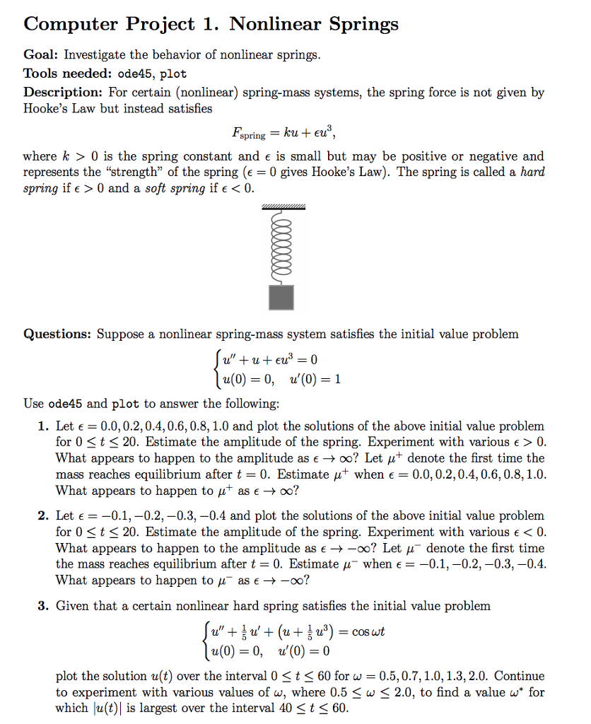 Solved Computer Project 1. Nonlinear Springs Goal: | Chegg.com