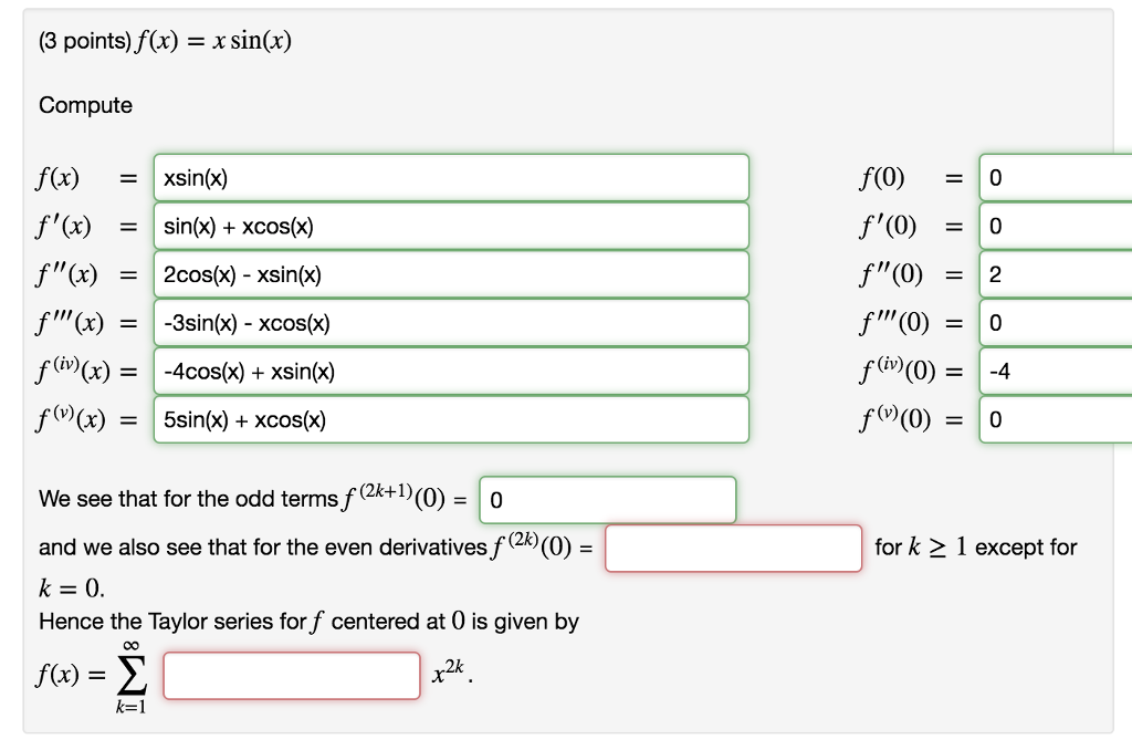 Solved (3 points)f(x) = x sin(x) Compute f(x) f(x | Chegg.com
