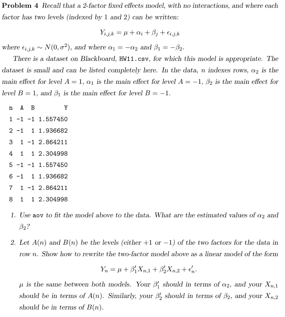 Solved Two-Factor fixed effects model rewritten as a linear | Chegg.com Solved Two-Factor fixed effects model rewritten as a linear | Chegg.com
