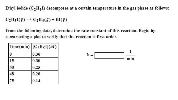 Solved Ethyl iodide (C2H5I) decomposes at a certain | Chegg.com