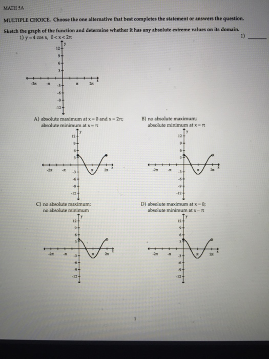 Solved MATH 5A MULTIPLE CHOICE. Choose the one alternative | Chegg.com