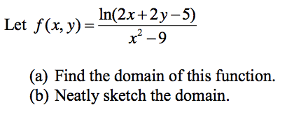 Solved Let f(x, y) = ln(2x + 2y - 5)/x^2 - 9 (a) Find the | Chegg.com