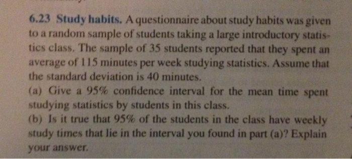 Solved Study habits. A questionnaire about study habits was | Chegg.com