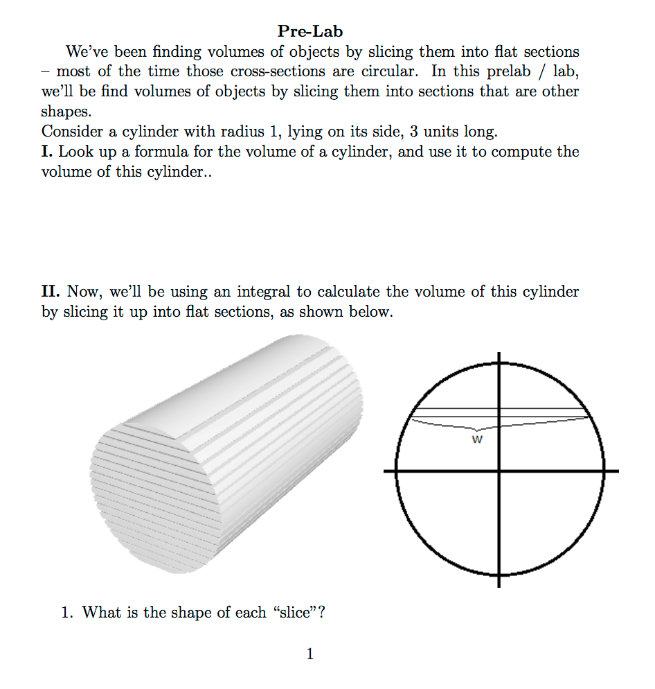 Solved Pre-Lab We've been finding volumes of objects by | Chegg.com