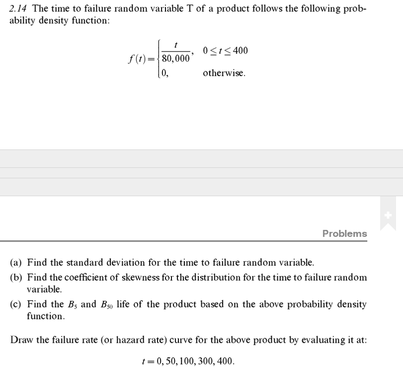 Solved 2.14 The time to failure random variable T of a | Chegg.com