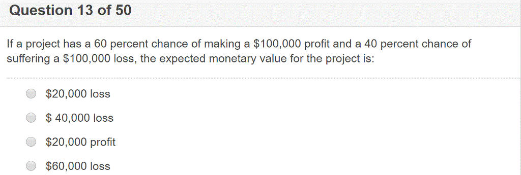 Solved Question 13 of 50 If a project has a 60 percent | Chegg.com