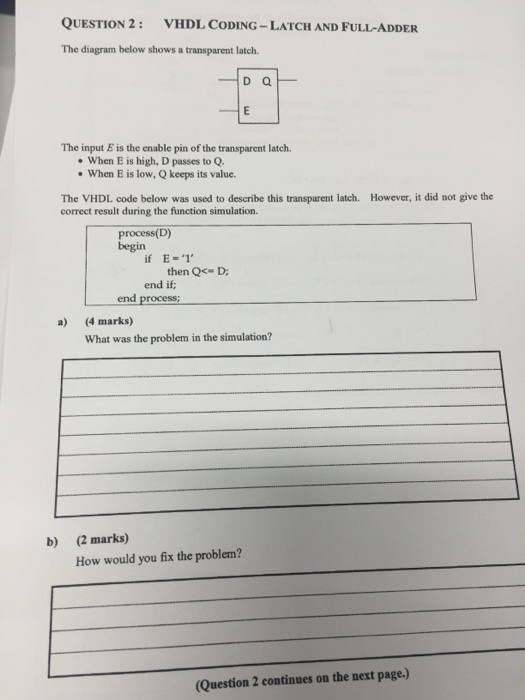 Solved The diagram below shows a transparent latch. The | Chegg.com