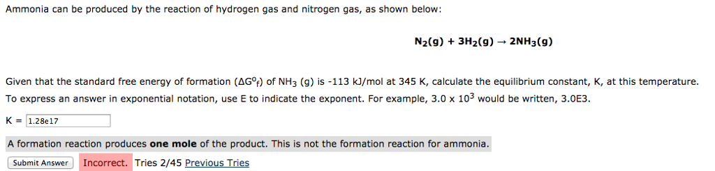 Solved Ammonia can be produced by the reaction of hydrogen | Chegg.com