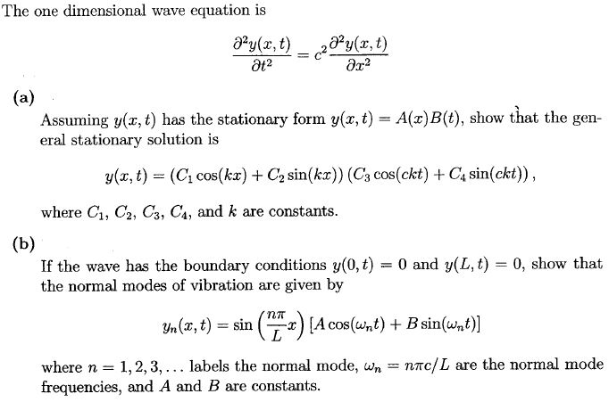 Solved The one dimensional wave equation is Assuming y(x,t) | Chegg.com